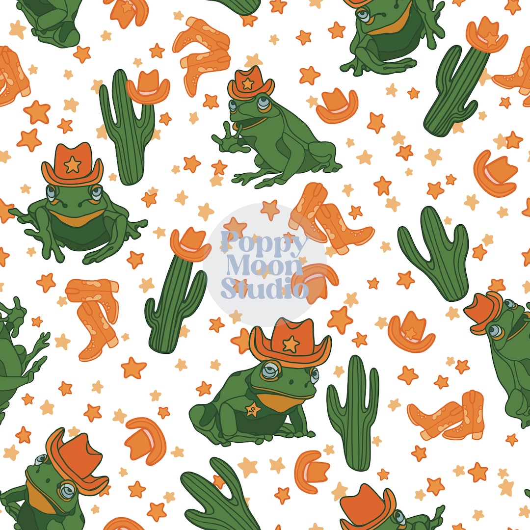 Cowboy Frogs Seamless Repeat Pattern Western Fabric Design - Etsy