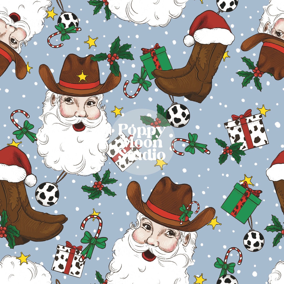 Cowboy Christmas Hand Drawn Seamless Repeat Pattern Western Xmas - Etsy