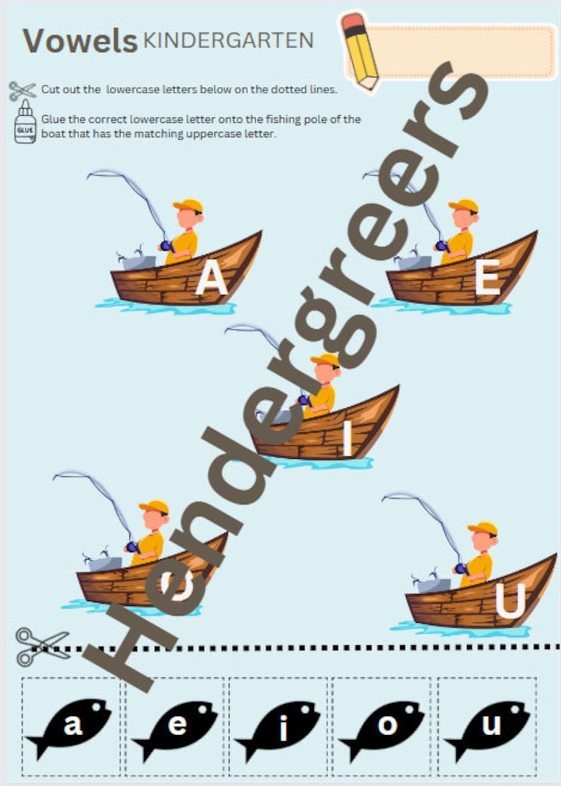 Vowel Worksheets for Kindergarten Fishing - Etsy