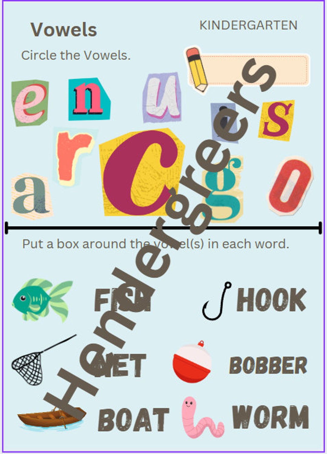 Vowel Worksheets for Kindergarten Fishing - Etsy