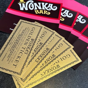 5x Willy Wonka Chocolate Bar Wrapper +5 Shiny Carded Golden Tickets ...