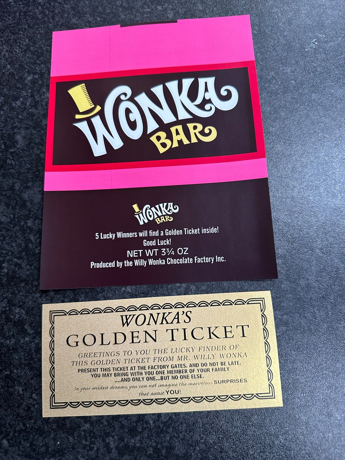 1 Willy Wonka Chocolate Bar Wrapper +1 Shiny Carded Golden Ticket ...