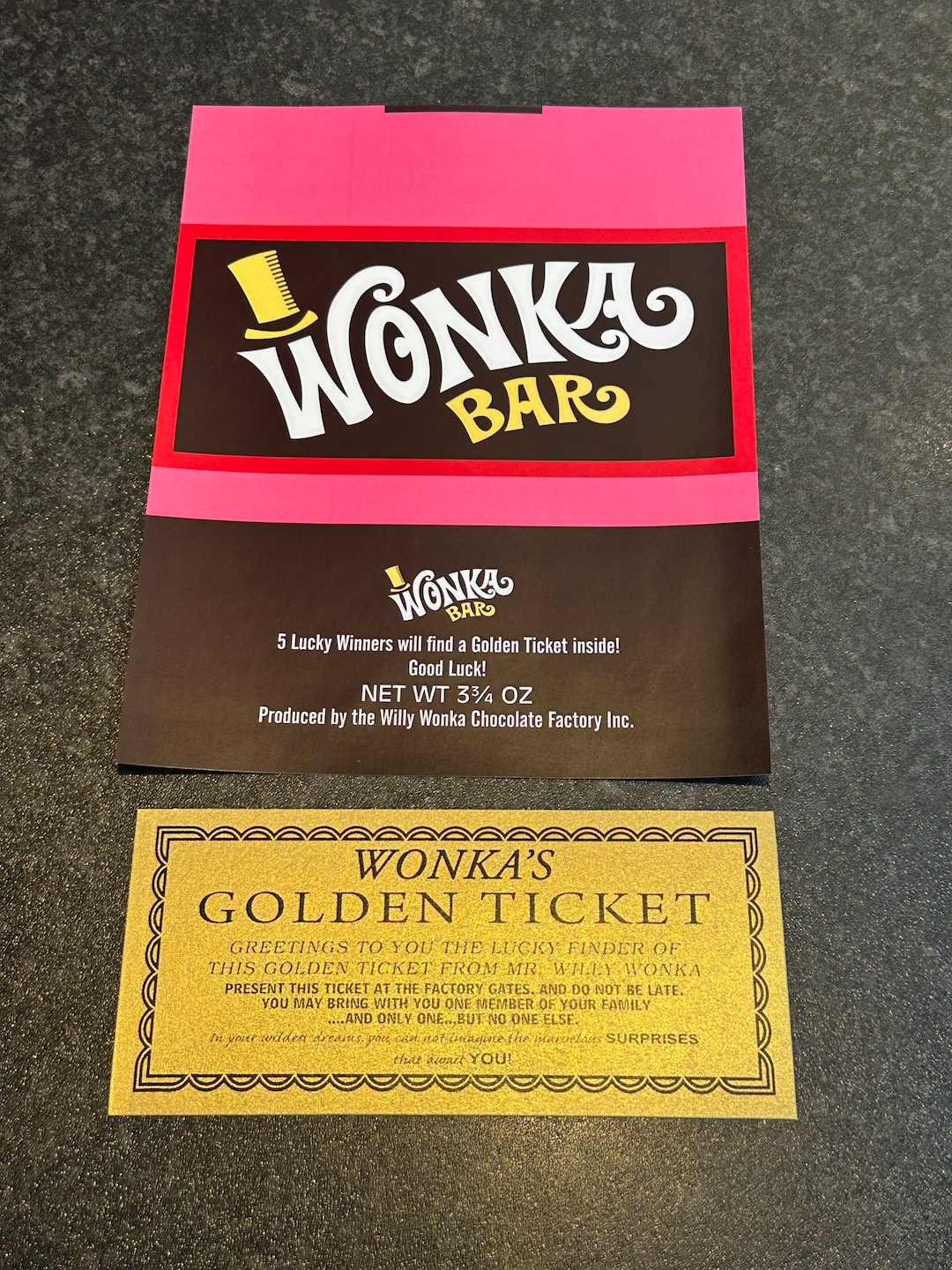 1 Willy Wonka Chocolate Bar Wrapper +1 Shiny Carded Golden Ticket ...