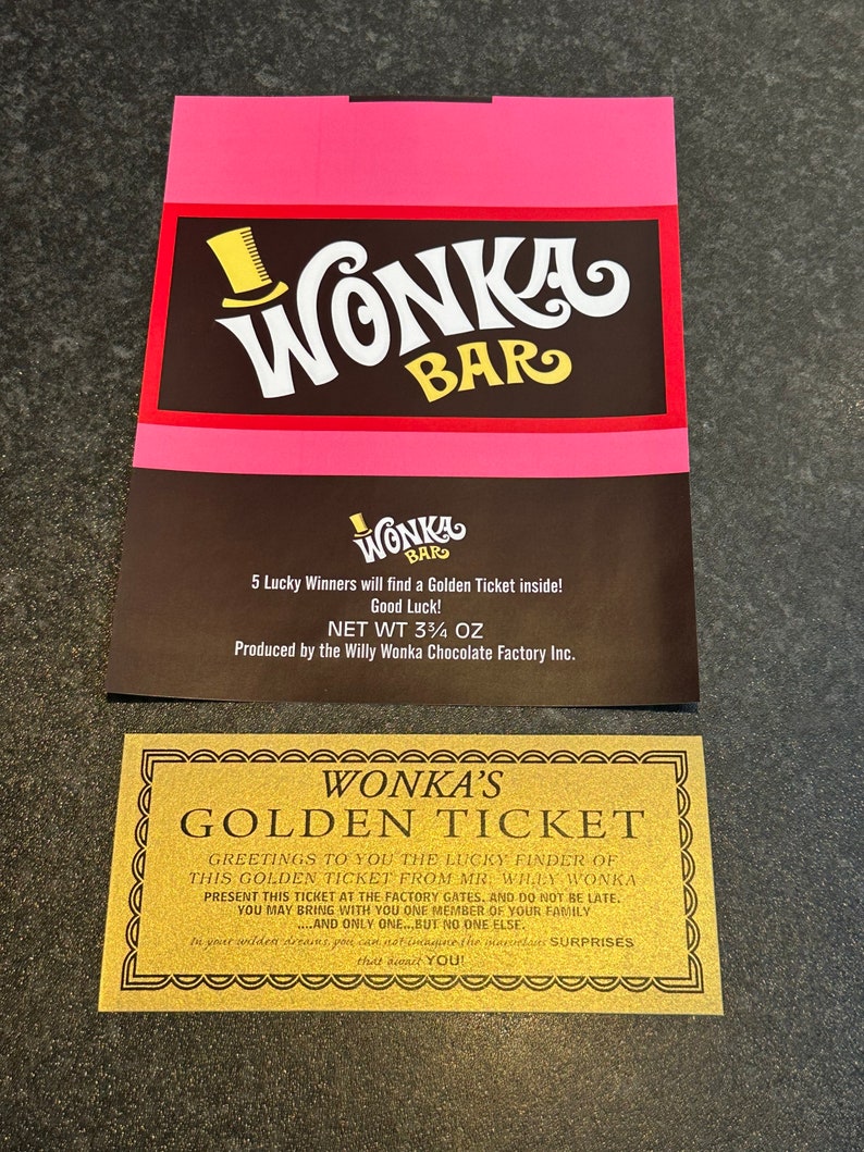 1 Willy Wonka Chocolate Bar Wrapper +1 Shiny Carded Golden Ticket ...
