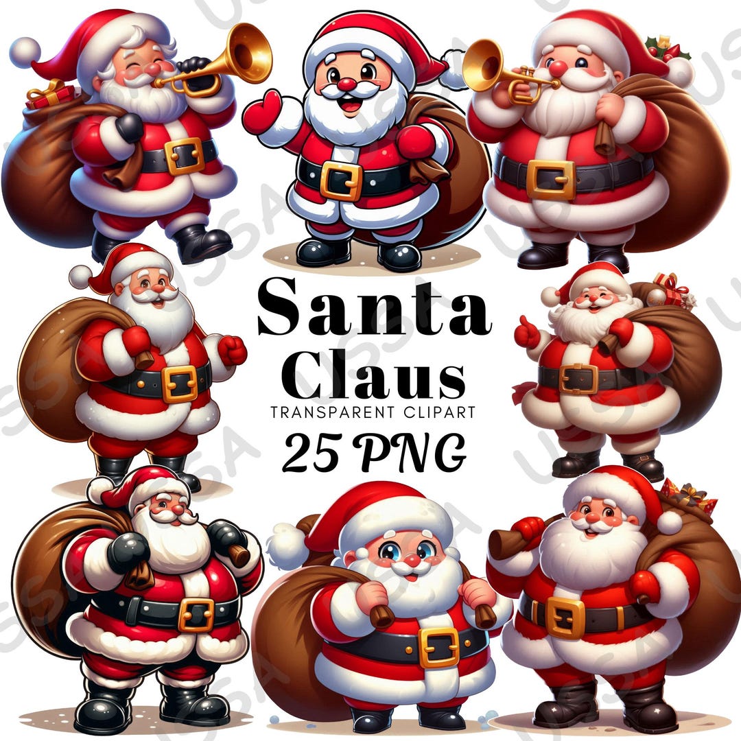 25 Sweet Christmas Clipart Bundle, Santa Claus Png, Festive Baby Animal ...