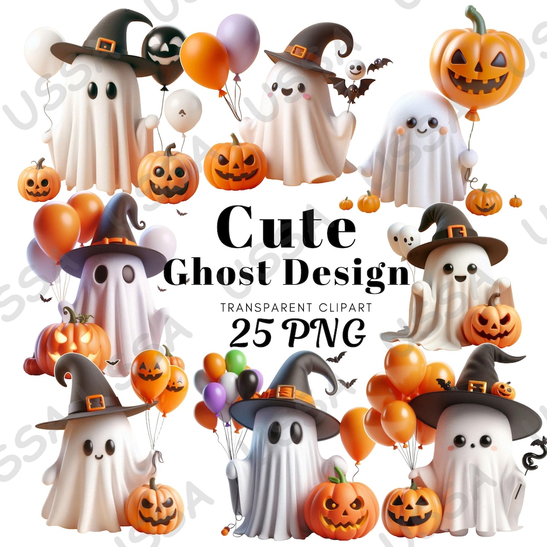 Pastel Halloween Cute Ghost Clipart Bundle Cute Pastel Halloween Ghost ...
