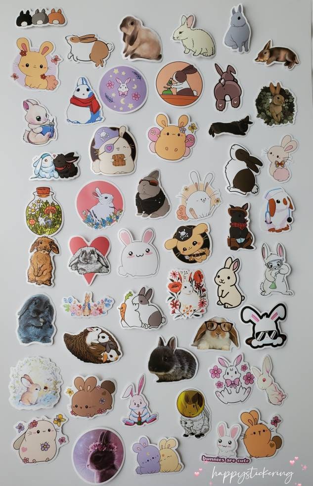 Cute Bunny Rabbit Sticker Pack 50 Stickers - Etsy