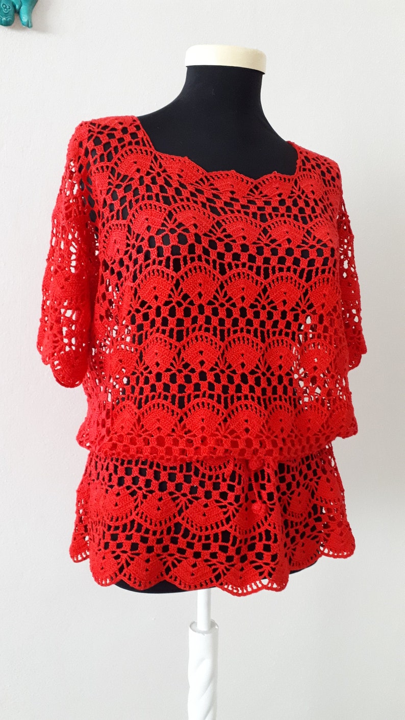 Red Crochet Women Dress,good Price Handmade Beach Crop,vintage Summer ...