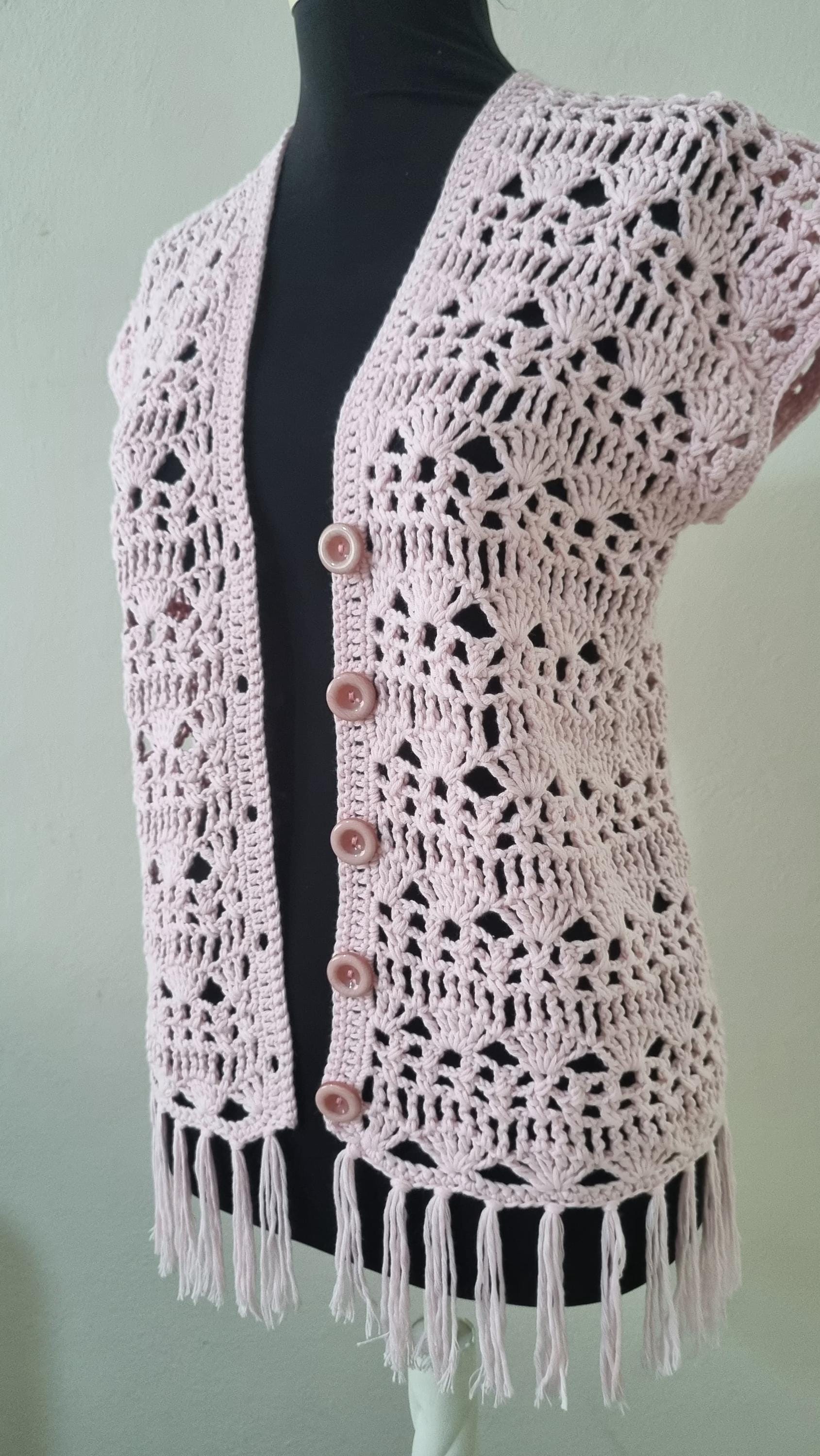 Women Pink West,tasseled Crochet Waistcoat,minimalist Cowgirl Pink Vest ...