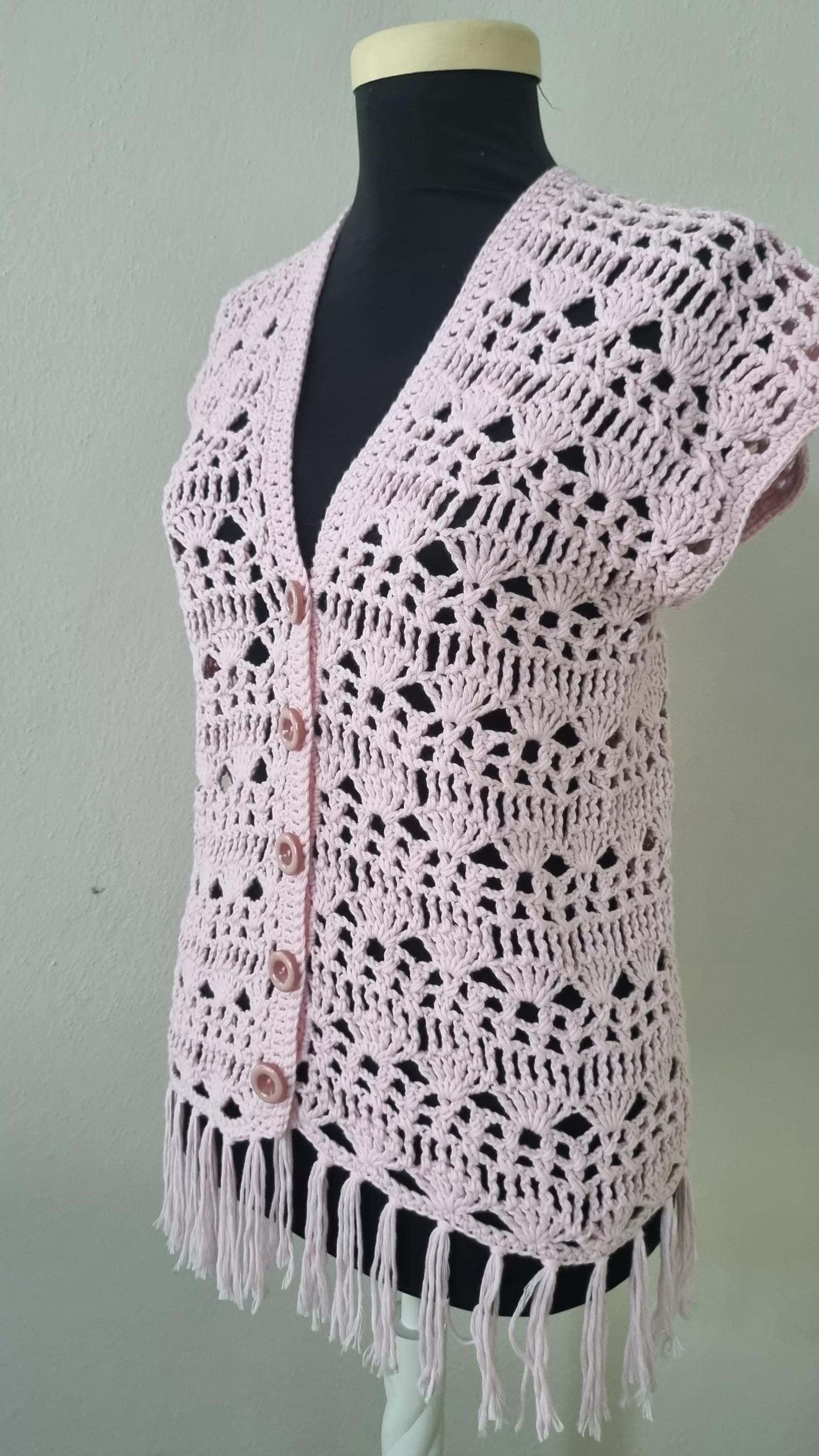 Women Pink West,tasseled Crochet Waistcoat,minimalist Cowgirl Pink Vest ...