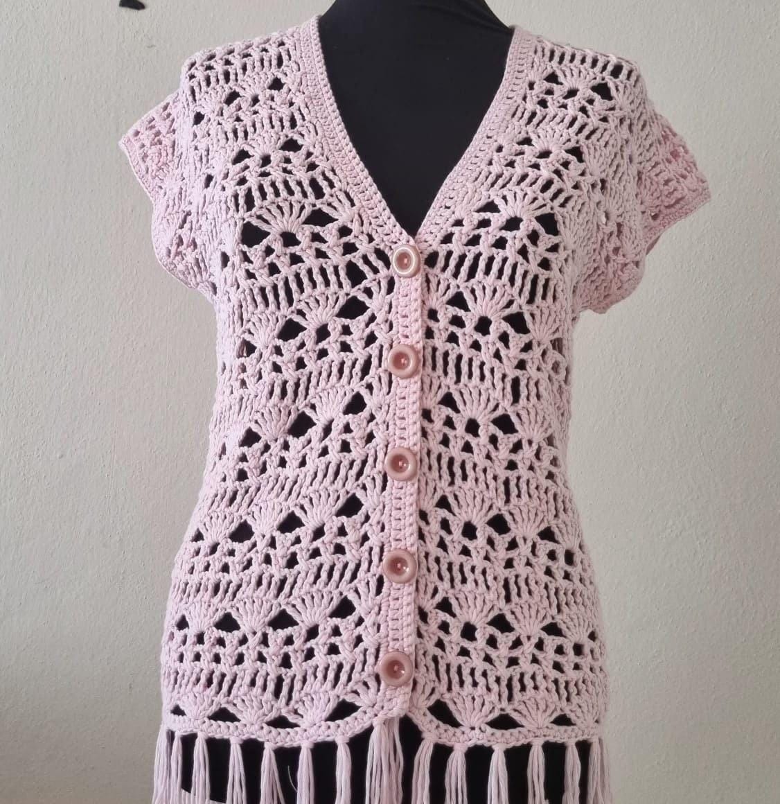 Women Pink West,tasseled Crochet Waistcoat,minimalist Cowgirl Pink Vest ...
