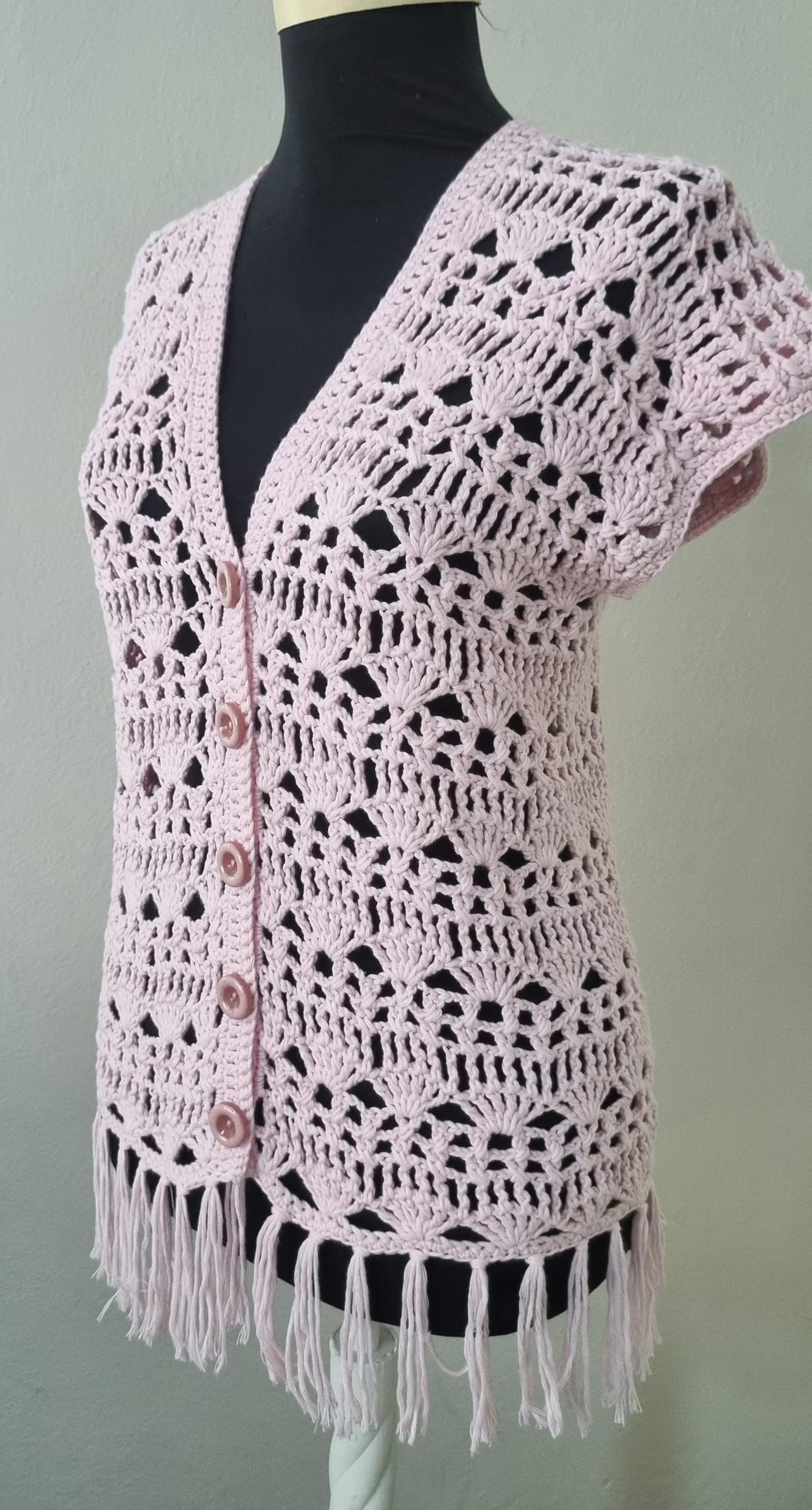 Women Pink West,tasseled Crochet Waistcoat,minimalist Cowgirl Pink Vest ...