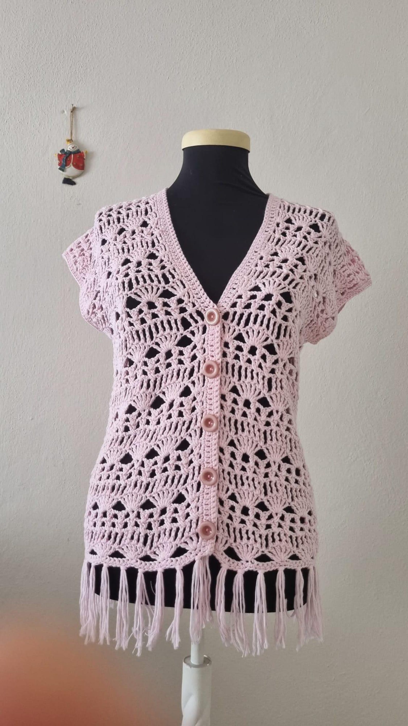Women Pink West,tasseled Crochet Waistcoat,minimalist Cowgirl Pink Vest ...