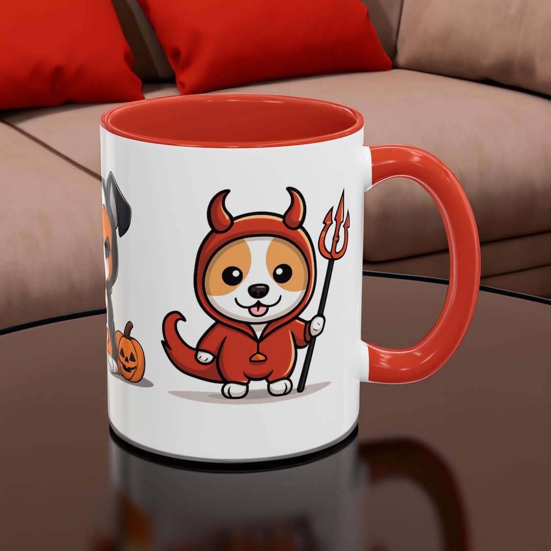 Halloween Mug Cute Goth Dog in Devil Skeleton Grim Reaper Costumes ...