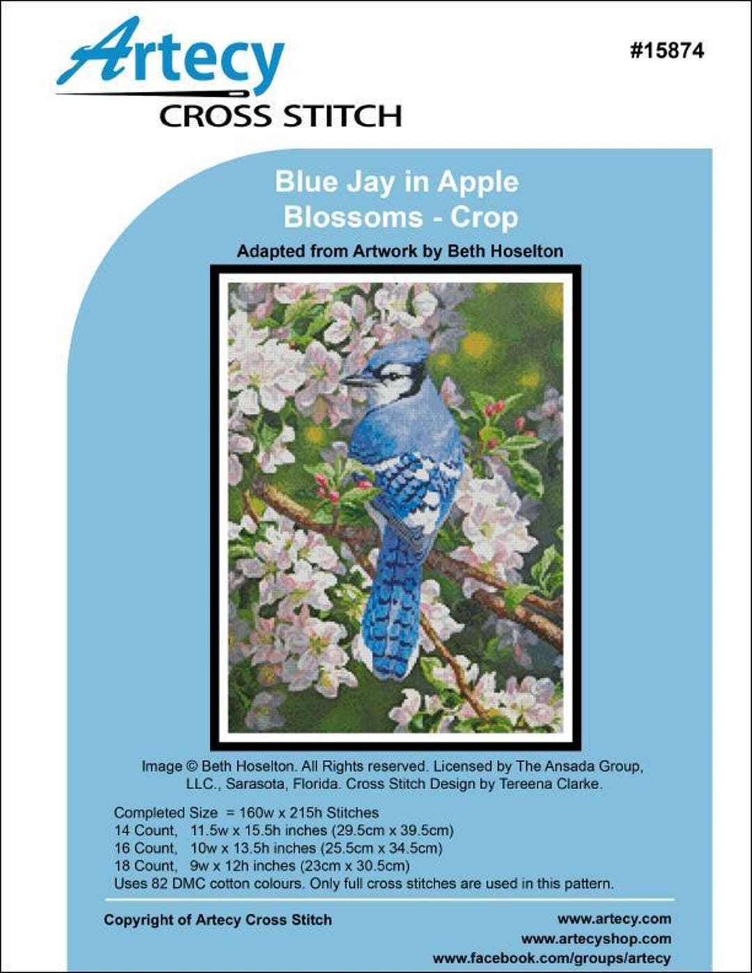Blue Jay in Apple Blossom Counted Cross Stitch Pattern by Artecy Cross ...