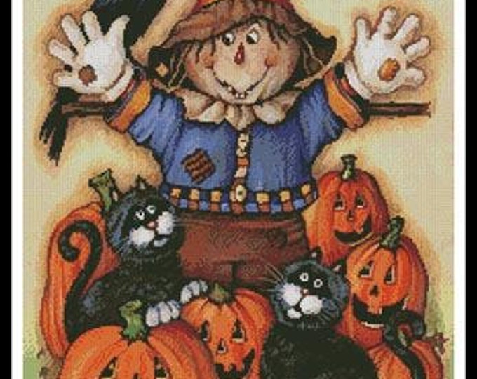 Scarecrow's Halloween Pumpkin Patch Counted Cross Stitch Pattern - Etsy