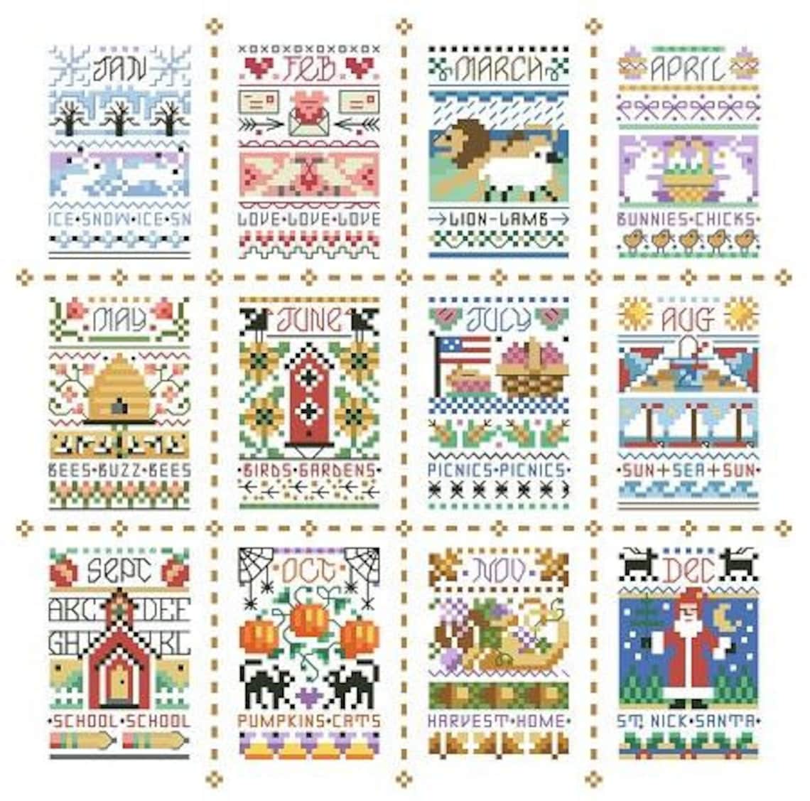 Mini Sampler of the Month Counted Cross Stitch Pattern by Kooler Design ...