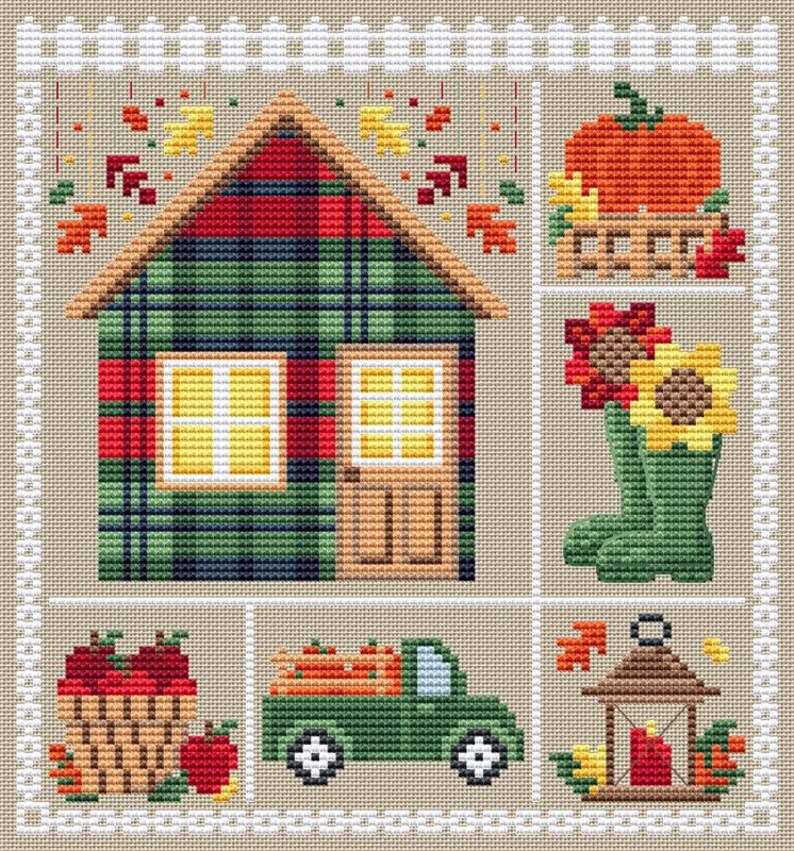 Fall Cabin Counted Cross Stitch Pattern - Etsy