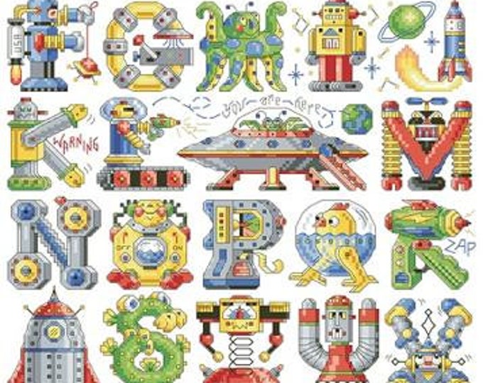 Alphabots Counted Cross Stitch Pattern - Etsy