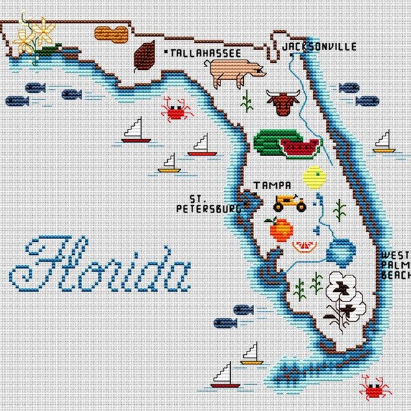 Florida Cross Stitch - Etsy
