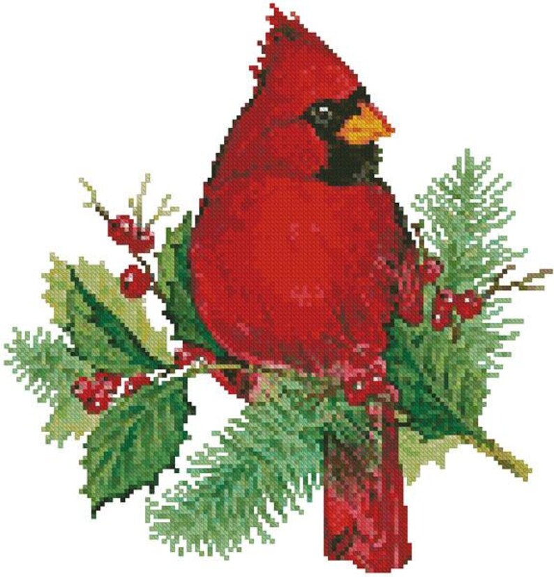 Mini Cardinal and Holly Counted Cross Stitch Pattern - Etsy