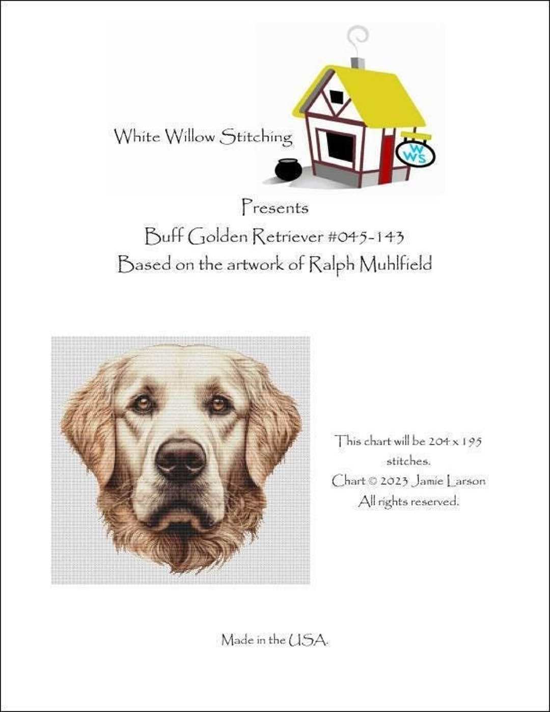 Buff Golden Retriever Counted Cross Stitch Pattern by White Willow ...