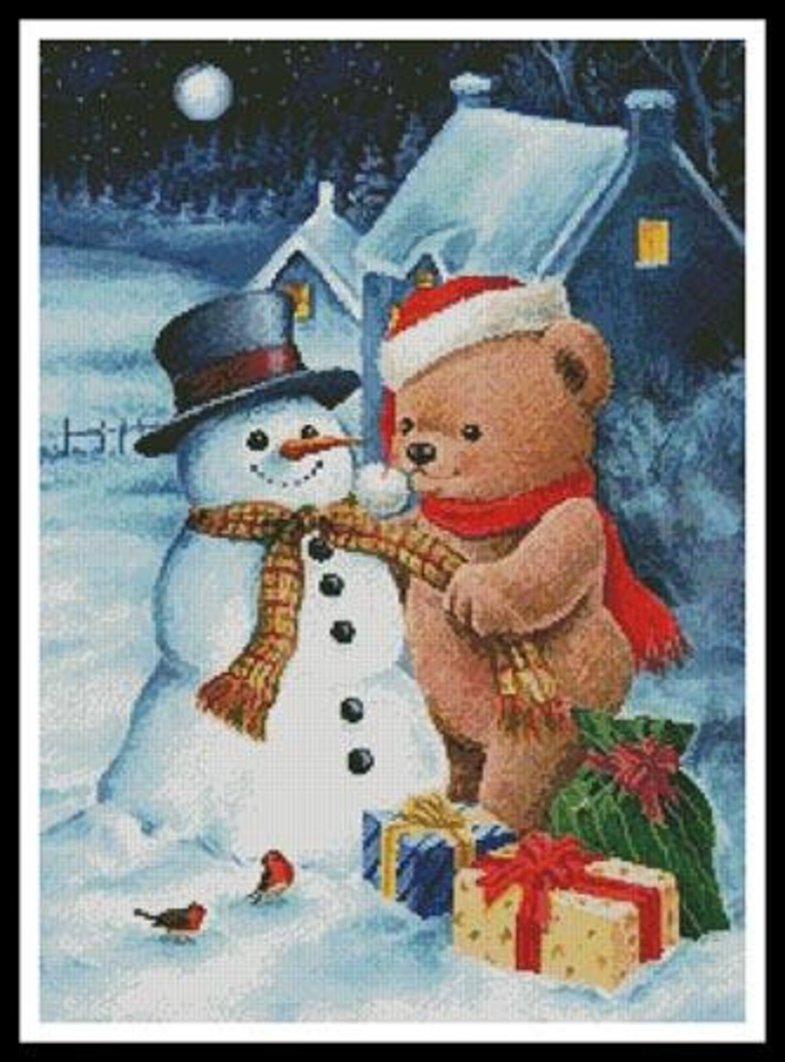 Teddy and Snowman Counted Cross Stitch Pattern - Etsy