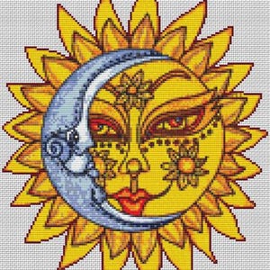 Sun and Moon Counted Cross Stitch Pattern by Artists Alley - Etsy
