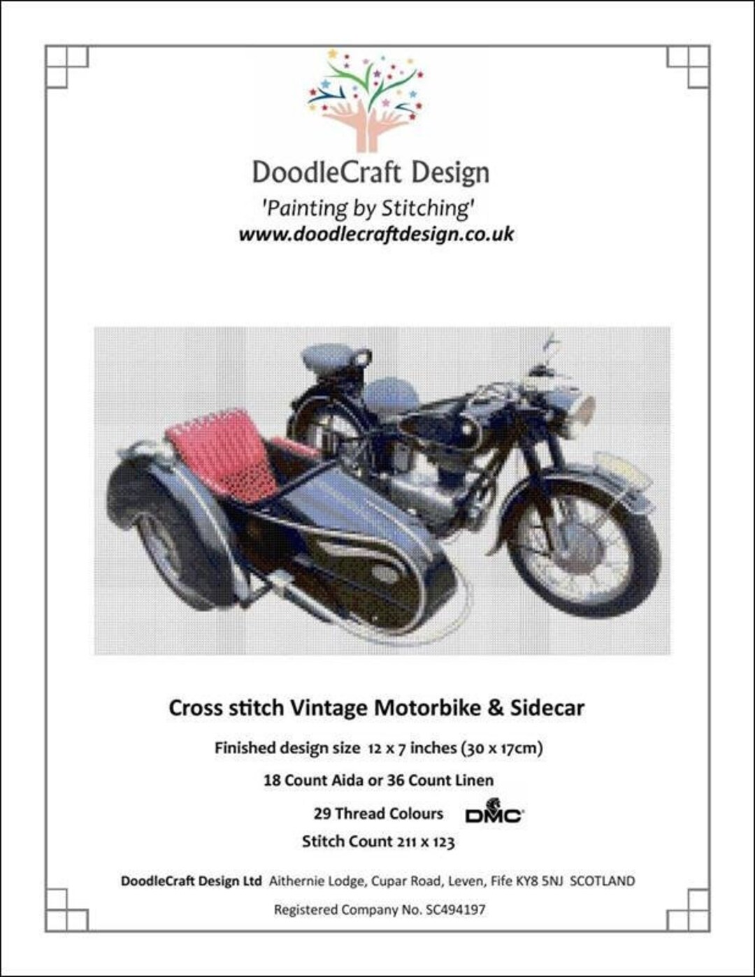 Motorbike and Sidecar Design Counted Cross Stitch Pattern by ...