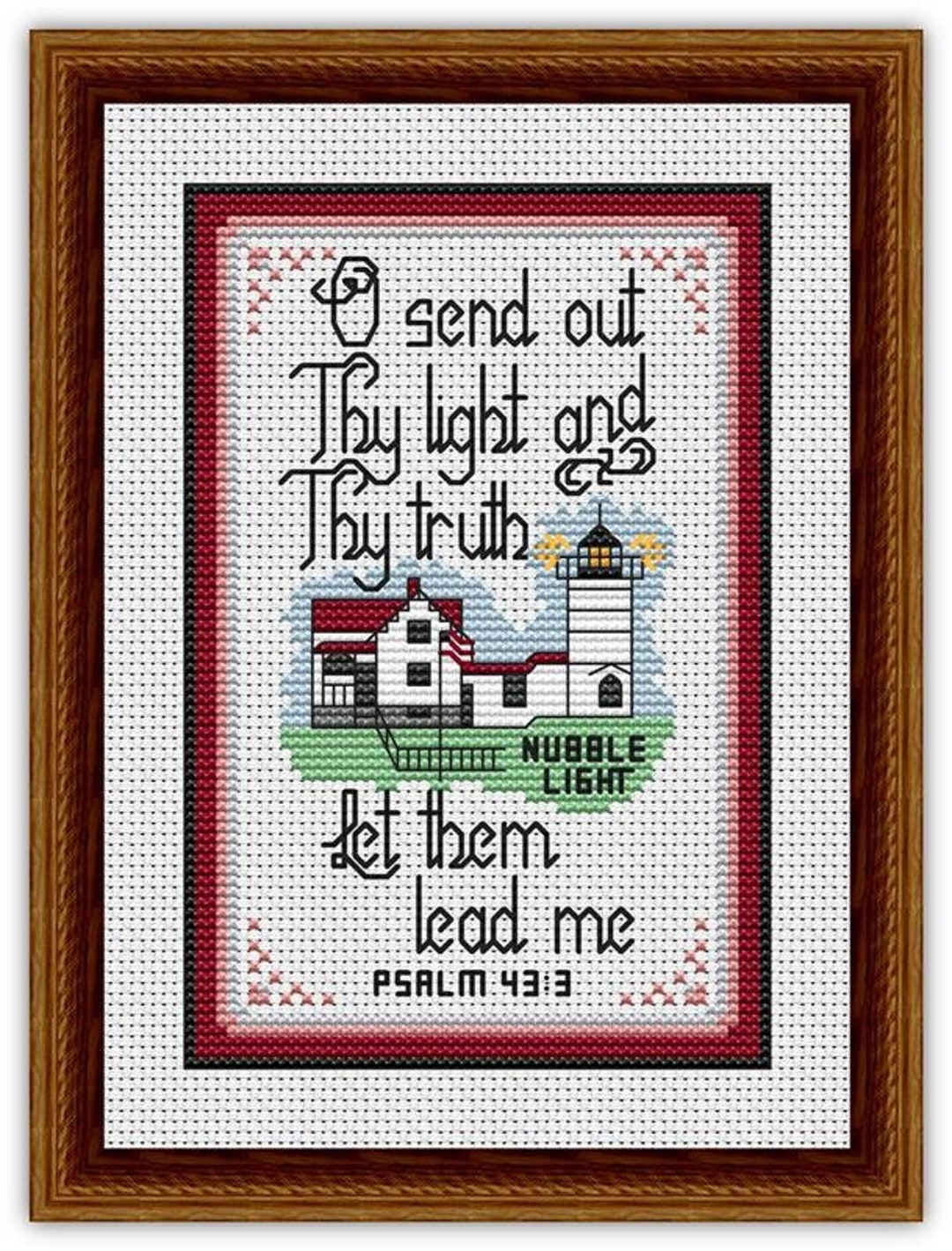 Nubble Lighthouse / Psalm 43:3a Bible Verse Counted Cross Stitch ...