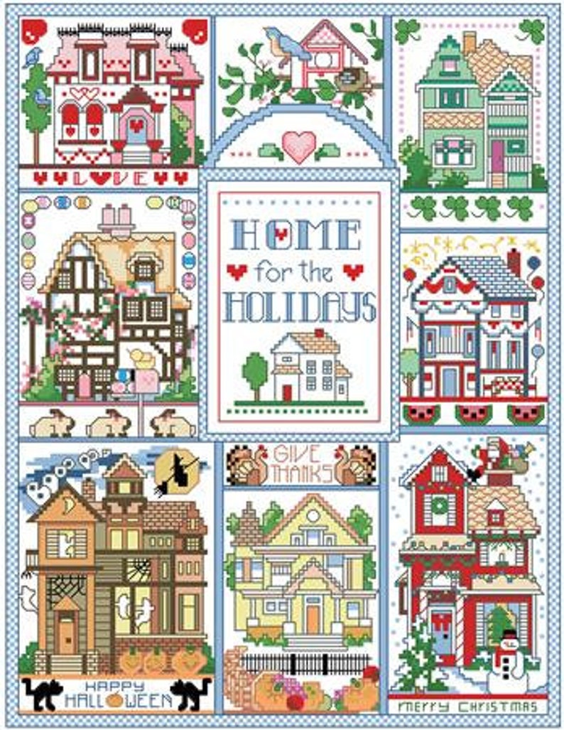 Home for the Holidays Seasonal Sampler Counted Cross Stitch Pattern by ...