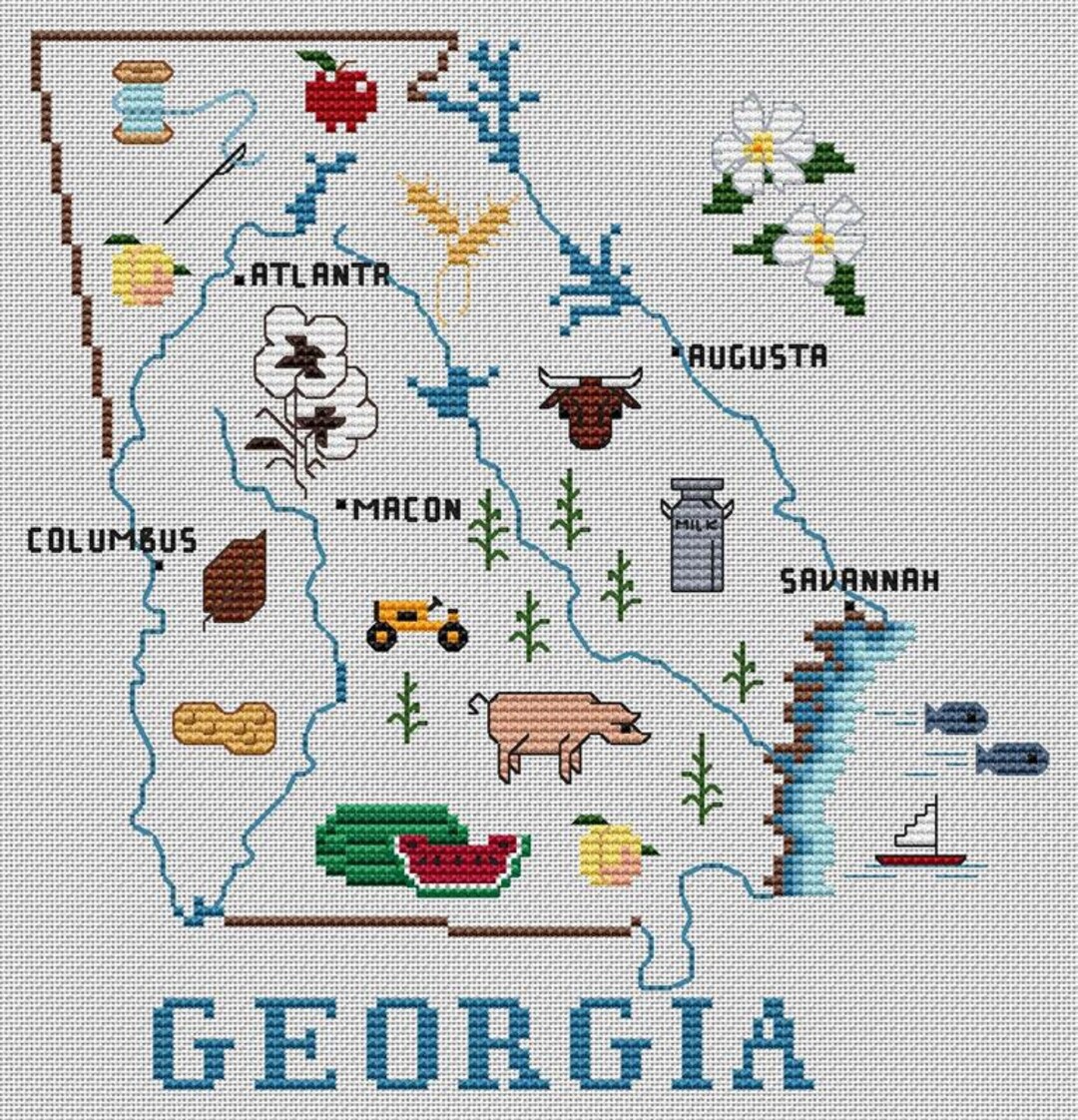 Georgia Map Counted Cross Stitch Pattern - Etsy