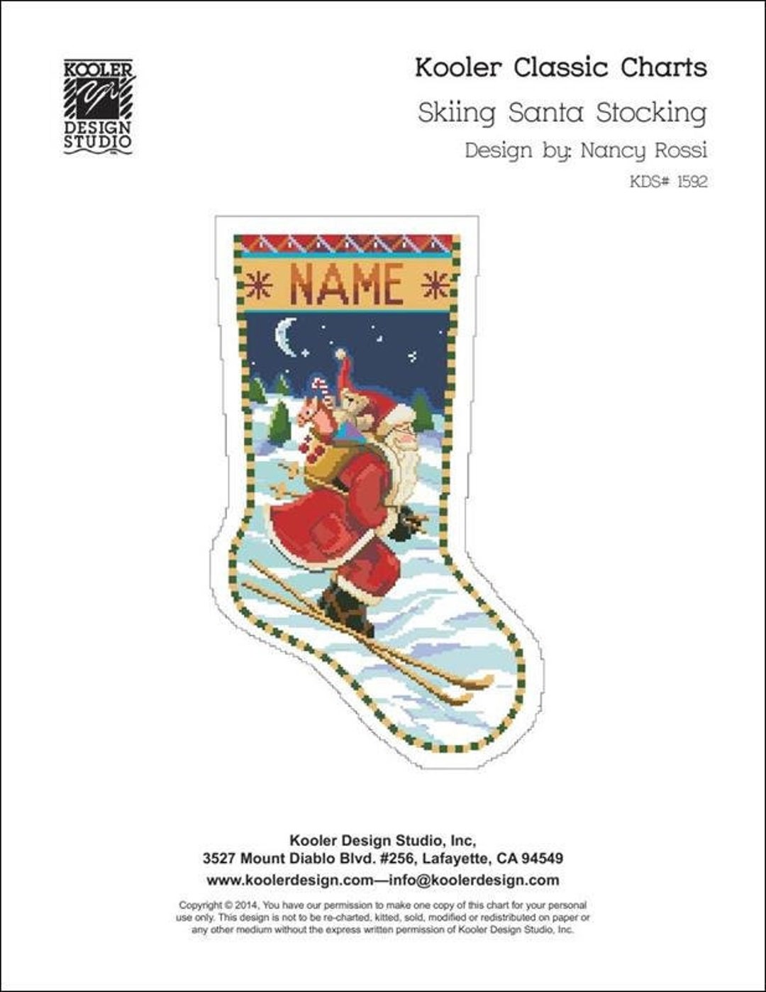 Skiing Santa Stocking Counted Cross Stitch Pattern by Kooler Design ...