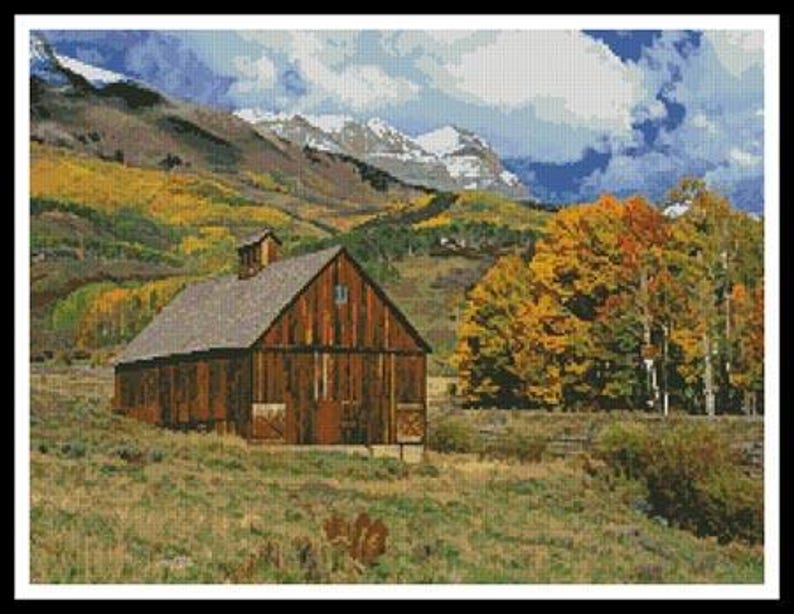 Mountains and Barn Counted Cross Stitch Pattern by Artecy Cross Stitch ...