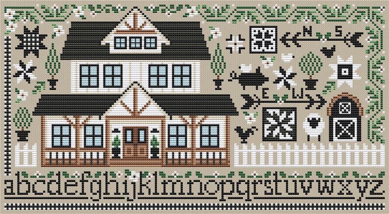 Farmhouse Sampler Counted Cross Stitch Pattern by Win Elizabeth Designs ...