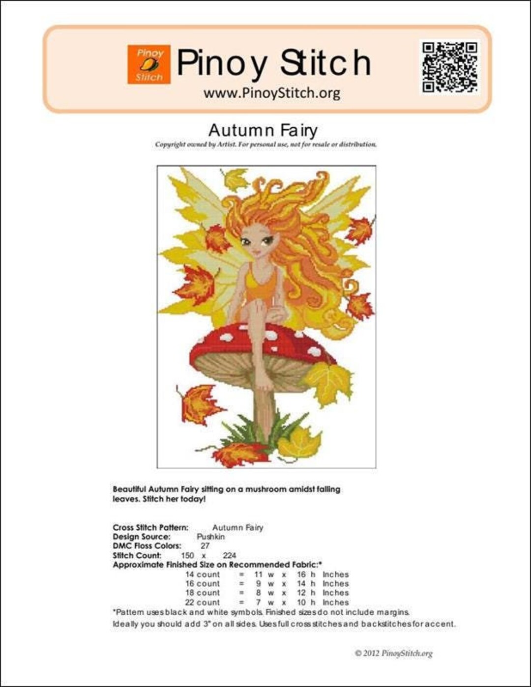 Autumn Fairy Counted Cross Stitch Pattern by Pinoy Stitch - Etsy