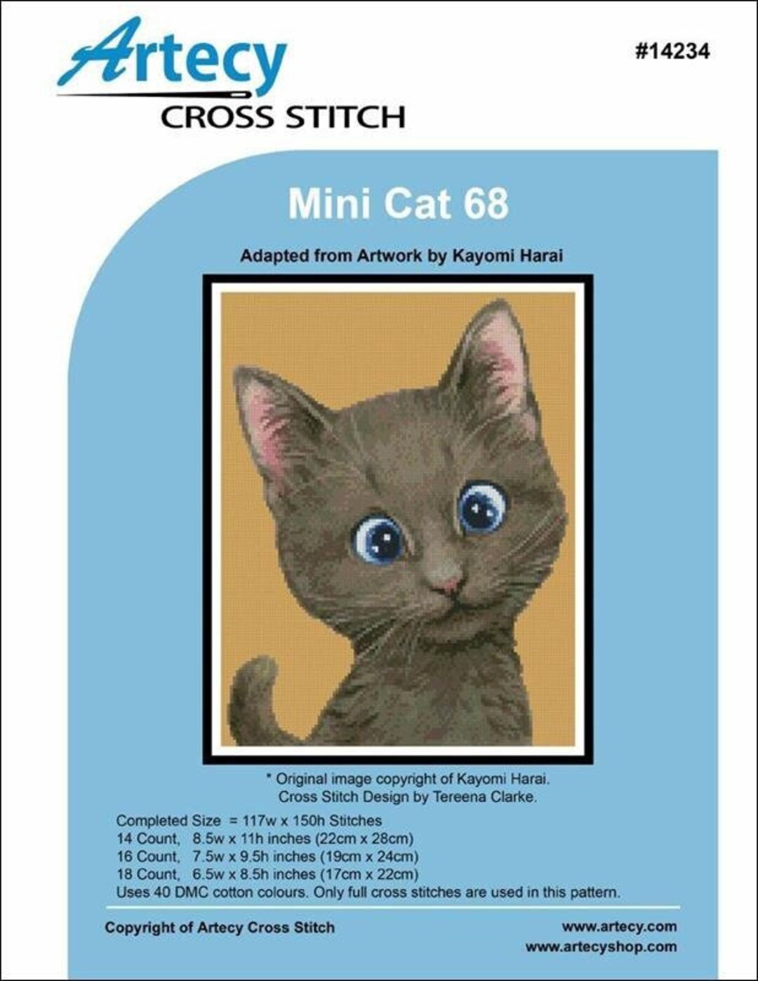 Mini Cat 68 Counted Cross Stitch Pattern by Artecy - Etsy