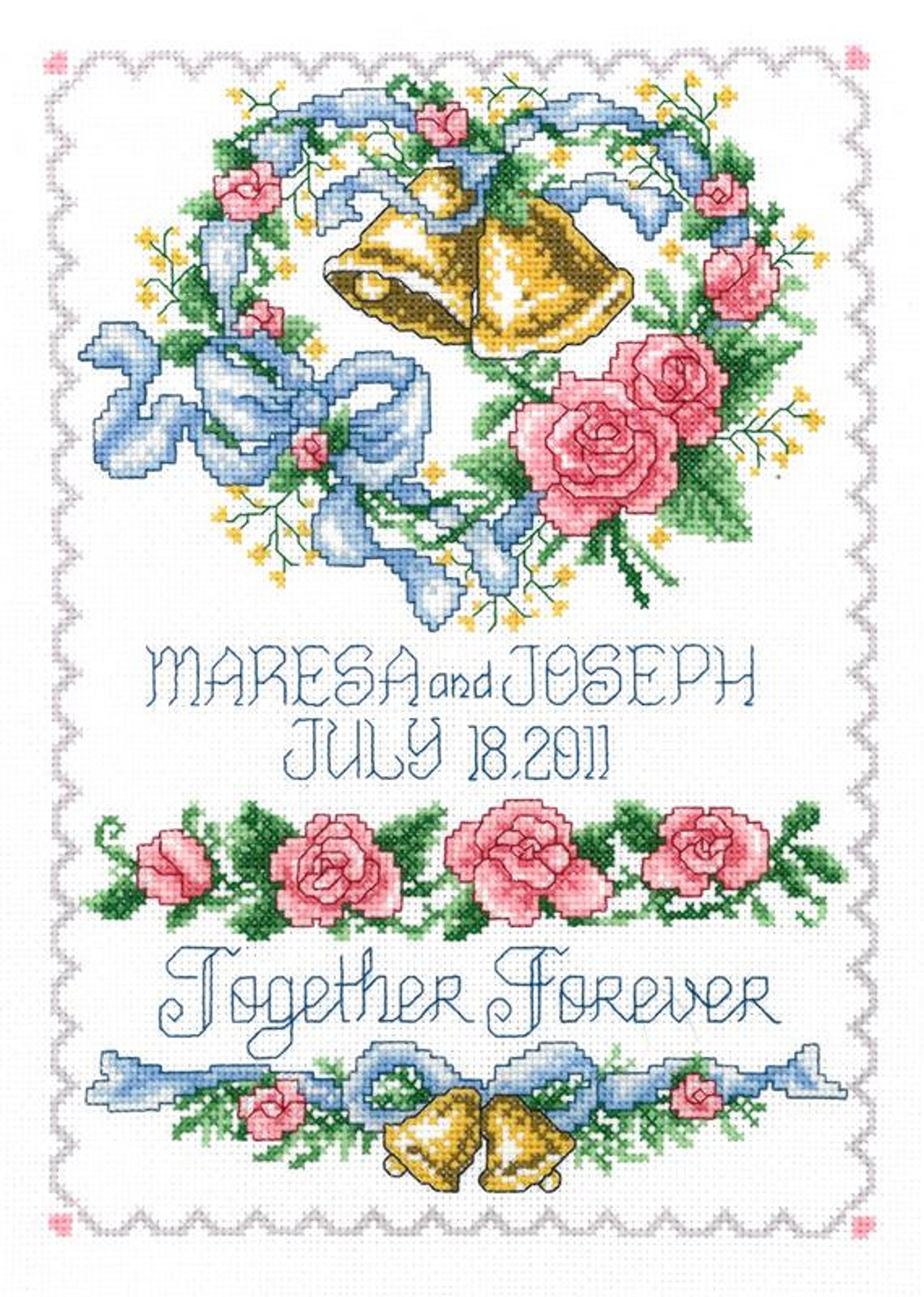 Wedding Bell Heart Sampler Counted Cross Stitch Choice of Kit or ...