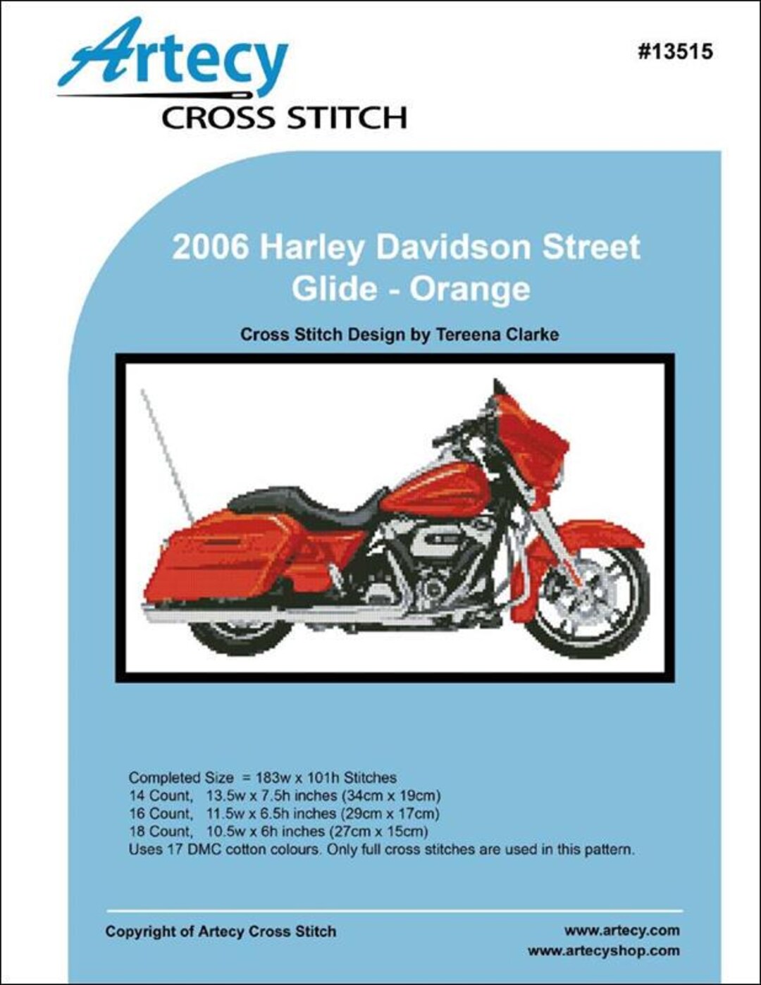 Cross Stitch Pattern - 2006 Harley Davidson Street Glide (orange) by ...