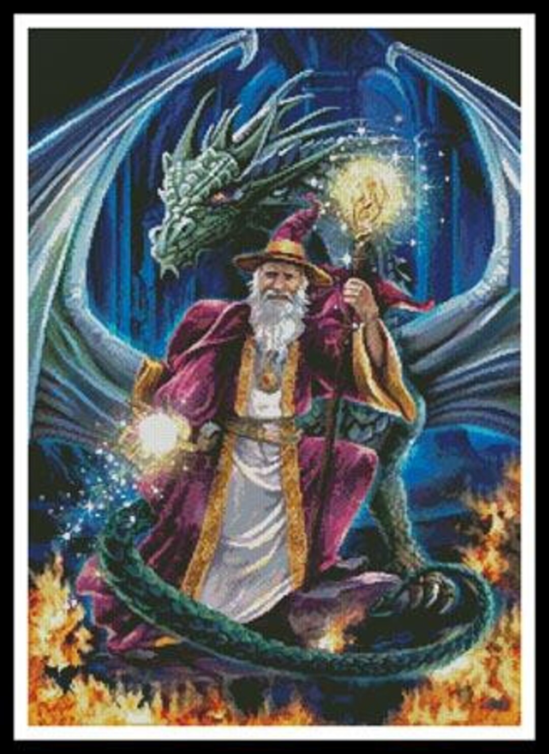 Wizard With Dragon Counted Cross Stitch Pattern - Etsy