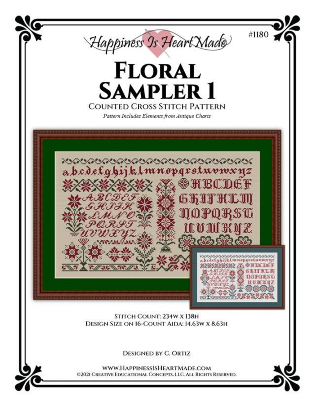 Floral Sampler 1 Counted Cross Stitch Pattern by Happiness is Heartmade ...