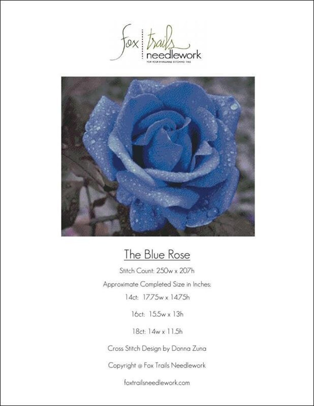 The Blue Rose Counted Cross Stitch Pattern - Etsy