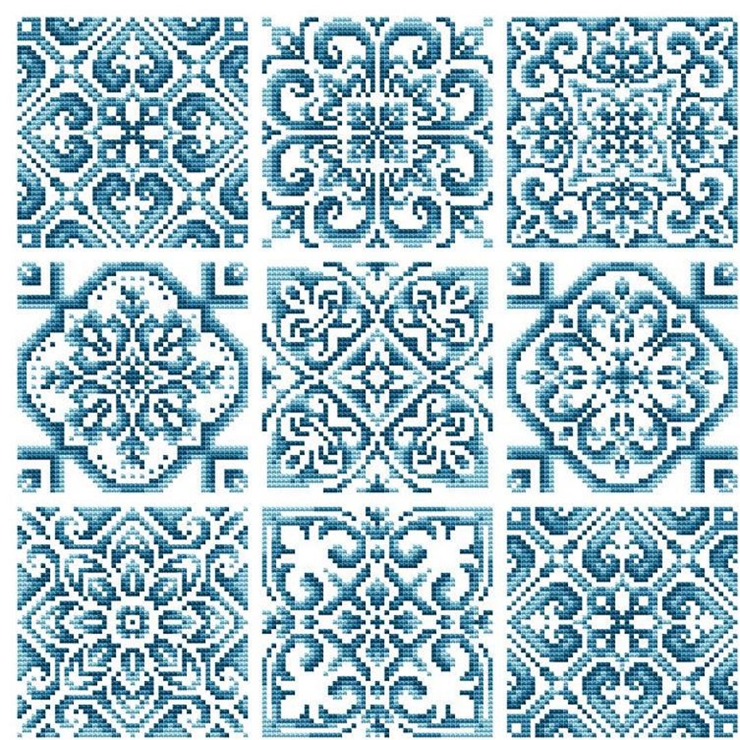 Hand Painted Tiles Counted Cross Stitch Pattern by Shannon Christine ...