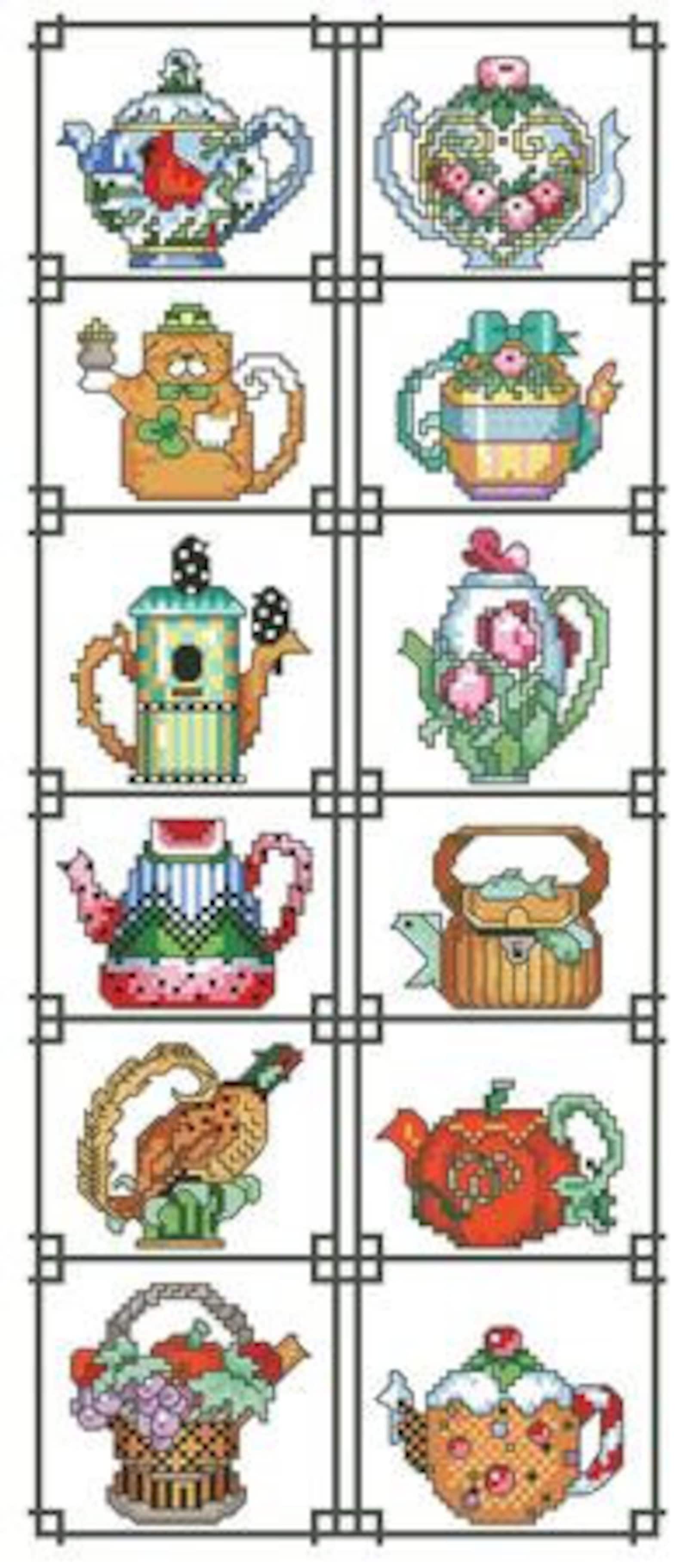 Teapot of the Month Sampler Counted Cross Stitch Pattern by Kooler ...