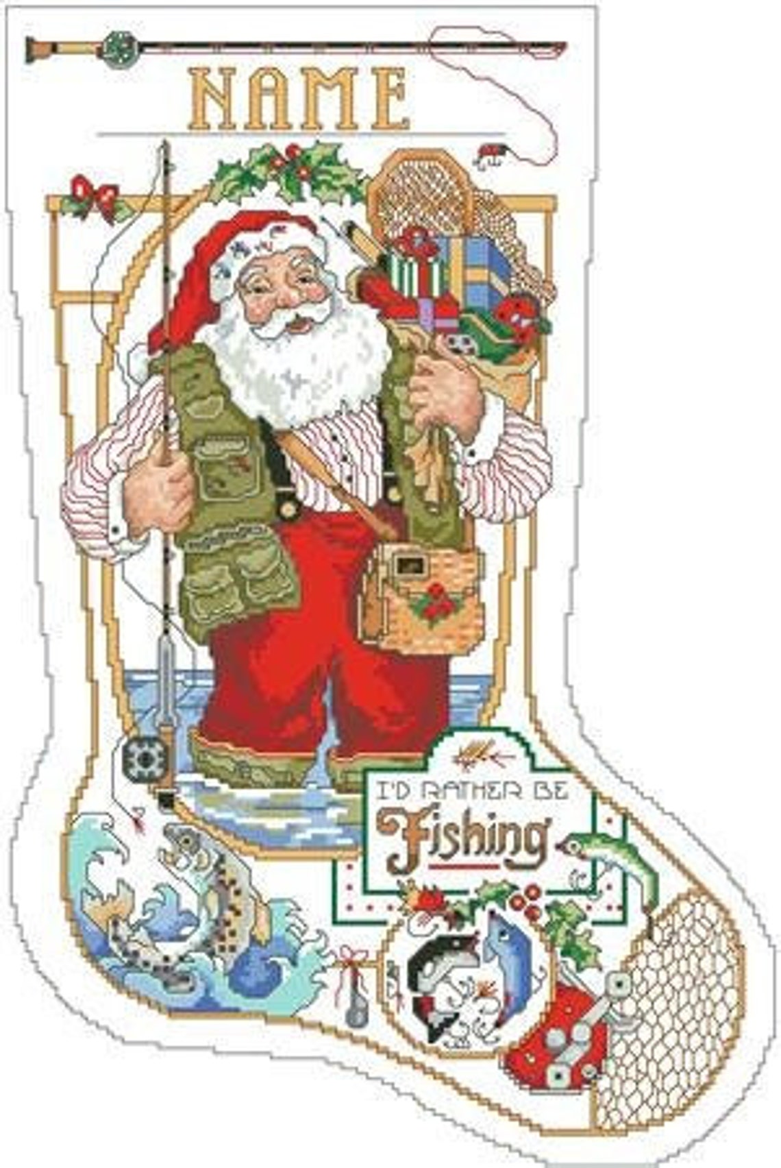 I’d Rather Be Fishing Stocking Counted Cross Stitch Pattern by Kooler ...