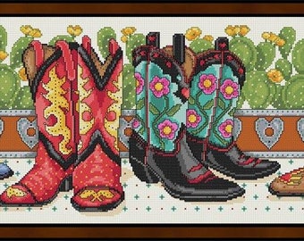 Western Cowboy Boots and Hat Counted Cross Stitch Pattern Digital ...