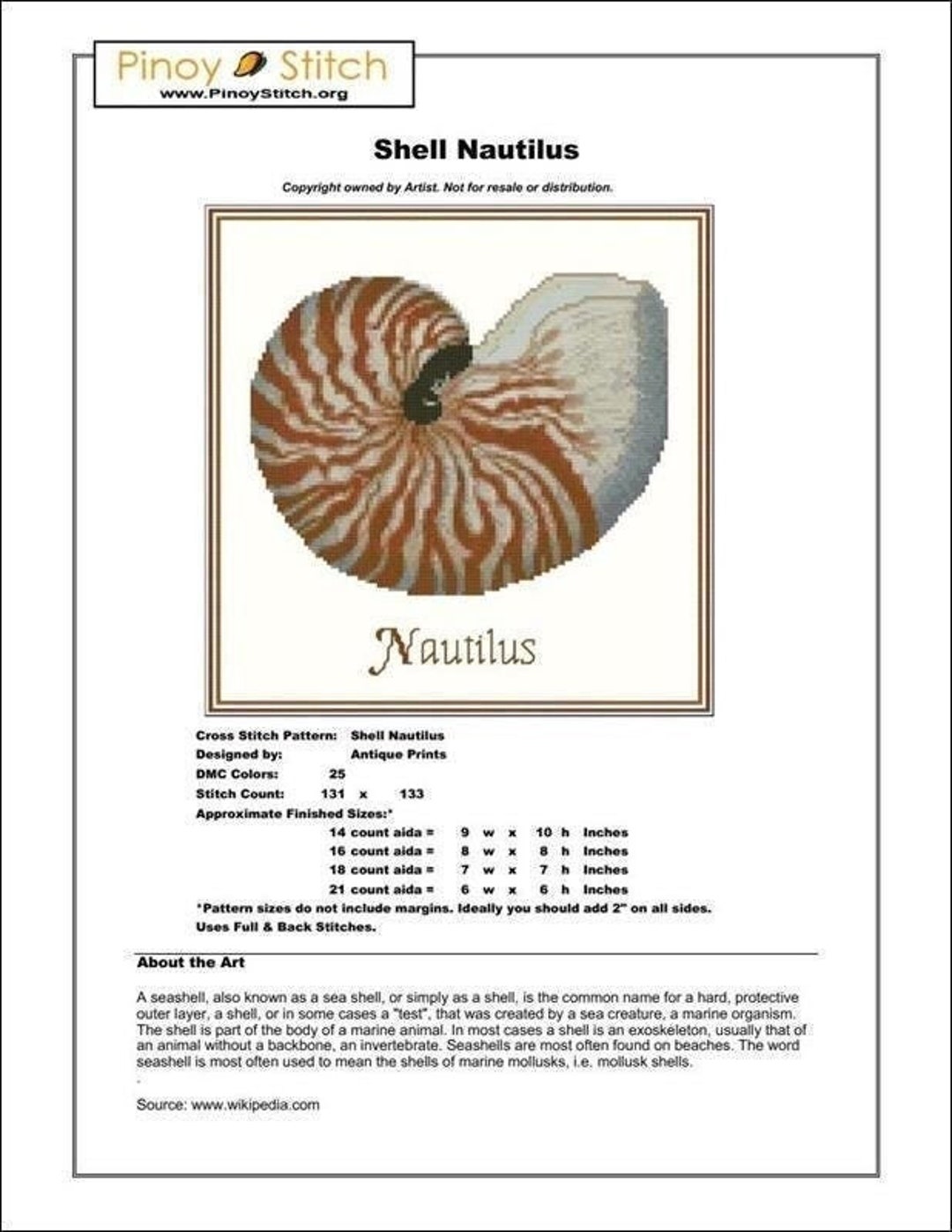 Shell Nautilus Counted Cross Stitch Pattern - Etsy
