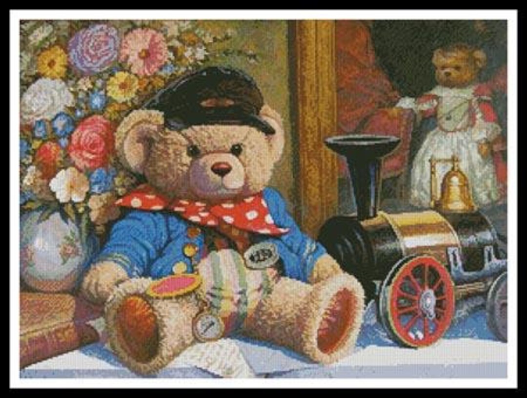 Teddy and Locomotive Counted Cross Stitch Pattern - Etsy