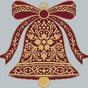 Red and Gold Christmas Bell Counted Cross Stitch Pattern - Etsy