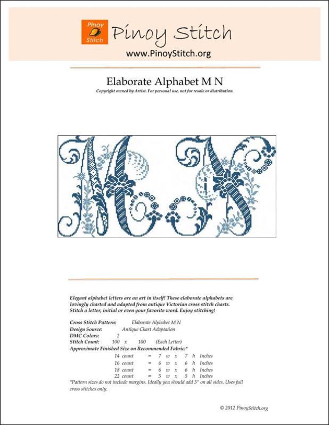 Elaborate Alphabet M N Counted Cross Stitch Pattern by Pinoystitch - Etsy